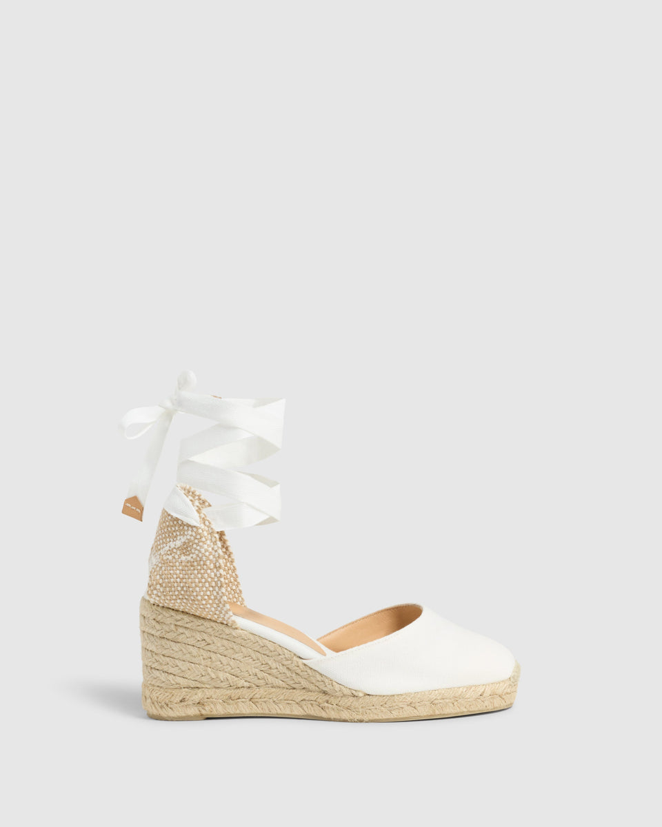 WHITE CLOSED TOE WEDGES CARINA MADE WITH CANVAS WITH 7 HEIGH | CASTAÑER